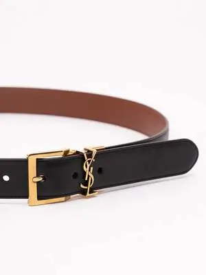 Saint Laurent Cassandre Vadim Reversible Belt In Smooth Leather