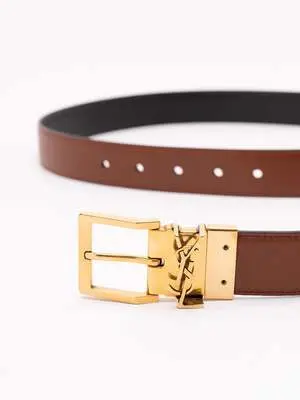 Saint Laurent Cassandre Vadim Reversible Belt In Smooth Leather
