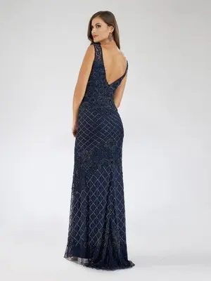 LARA NEW YORK Illusion Neckline Long Dress