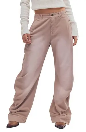 Free People Spotlight Knit Barrel Leg Trousers Stucco