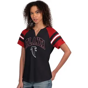 STARTER Atlanta Falcons Game On Notch Neck Raglan T-shirt - Black