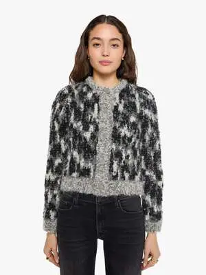 MOTHER The Padded Crop Cardigan Ivory Heather Grey Shirt - Black