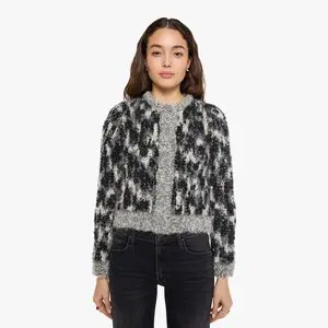 MOTHER The Padded Crop Cardigan Ivory Heather Grey Shirt - Black