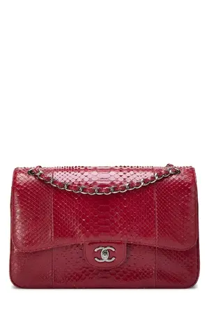 CHANEL Red Python New Classic Jumbo