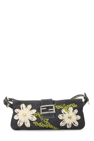 Fendi Embroidered Denim Shoulder Bag