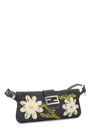 Fendi Embroidered Denim Shoulder Bag