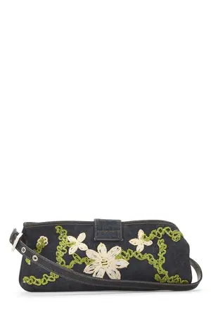 Fendi Embroidered Denim Shoulder Bag