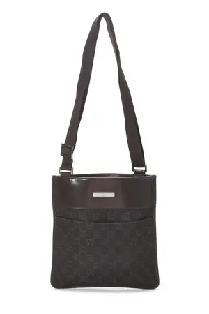 Gucci Denim Gg Zip Pocket Flat Messenger - Brown