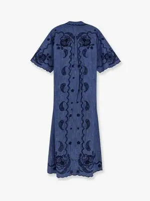 Zimmermann Aster Long Denim Dress With Contrasting Embroidery