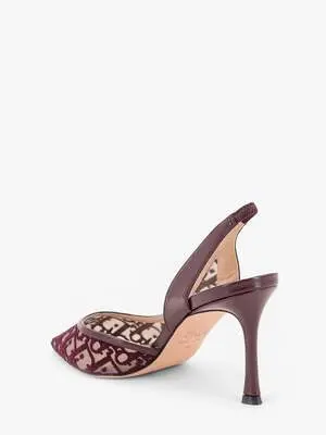 Dior Adiorable Slingback Mesh Decollete With Burgundy Oblique Embroidery - Multicolor