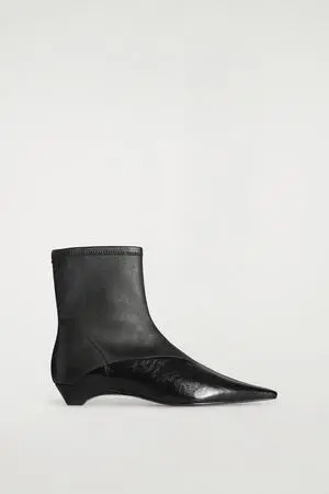 Cos Paneled Pointed Leather Wedge Ankle Boots