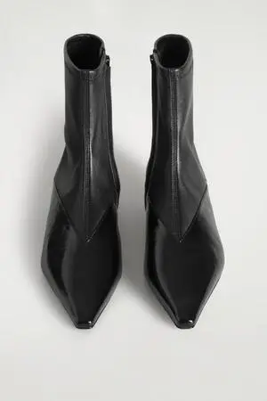 Cos Paneled Pointed Leather Wedge Ankle Boots