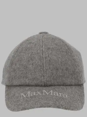 Max Mara Cappello Da Baseball In Cashmere Con Logo - Gray