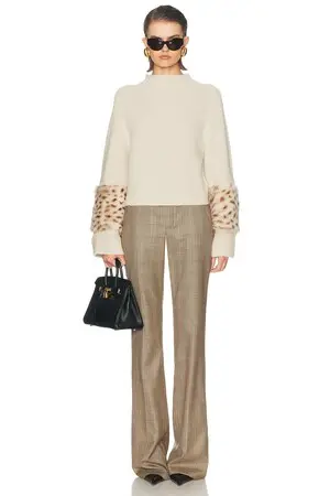 Lapointe Merino Mock Neck Sweater With Patch - Sand