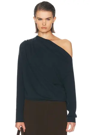 THE SEI Long Sleeve Asymmetric Drape Sweater In Navy
