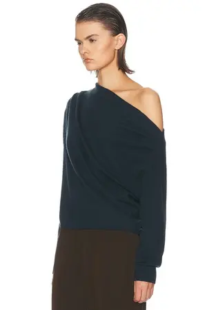 THE SEI Long Sleeve Asymmetric Drape Sweater In Navy