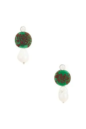 Dries Van Noten Handmade Artisanal Glass Disc Earrings In Green - Forest