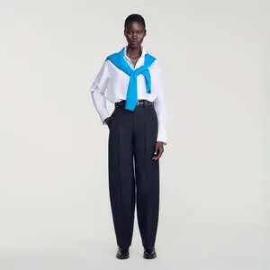 Sandro Barrel-leg Tweed Trousers - Black