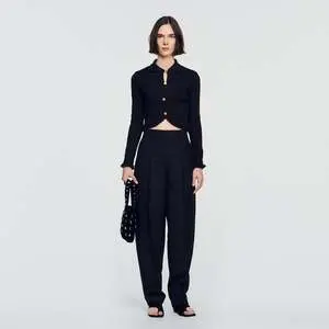 Sandro Smocked Shirt With Jewel Buttons