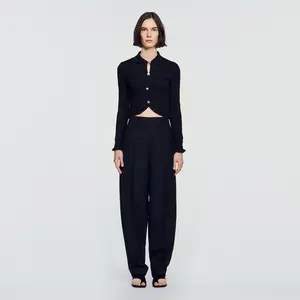 Sandro Smocked Shirt With Jewel Buttons
