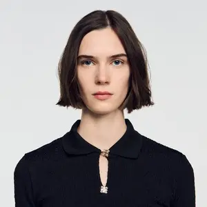 Sandro Smocked Shirt With Jewel Buttons