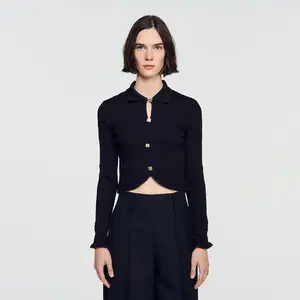 Sandro Smocked Shirt With Jewel Buttons