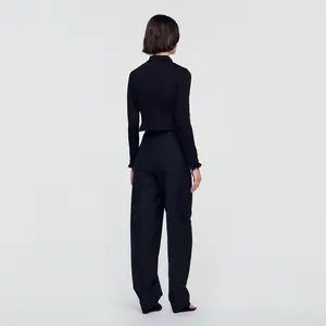 Sandro Smocked Shirt With Jewel Buttons