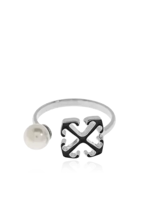 Off-White Ring With A Faux Pearl - Silver