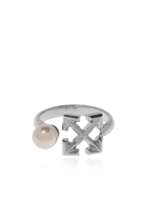 Off-White Artificial Pearl Ring - Silver
