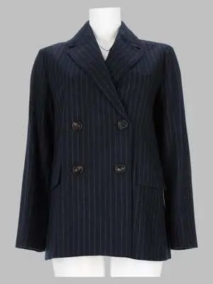 Max Mara Giacca Doppiopetto In Lana Gessata - Blue