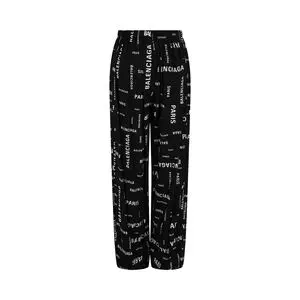 Balenciaga Allover Logo Pajama Pants White - Black