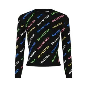 Balenciaga Allover Logo Cropped Sweater Multi - Black