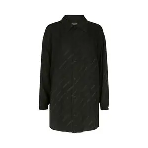 Balenciaga Minimal Logomania Long-sleeve Silk Shirt - Black