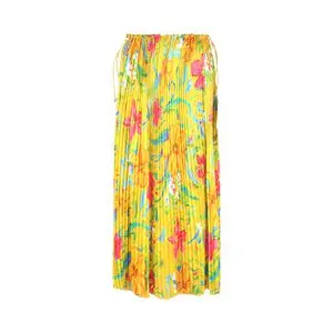 Balenciaga Floral-print Pleated Drawstring Midi Skirt - Yellow