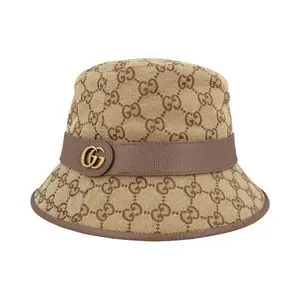 Gucci Gg Bucket Hat 'leather Blue Red - Tan
