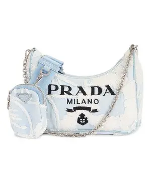 FWRD RENEW Prada Embroidered Drill Re-edition 2005 Shoulder Bag