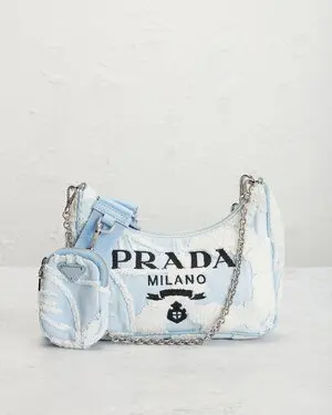 FWRD RENEW Prada Embroidered Drill Re-edition 2005 Shoulder Bag