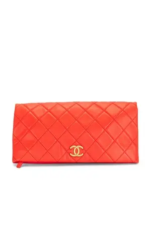 CHANEL Chanel Lambskin Clutch In Orange