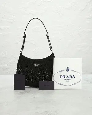 FWRD RENEW Prada Satin Embellished Cleo Shoulder Bag