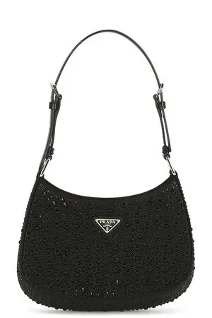 Prada Satin Embellished Cleo Shoulder Bag - Black
