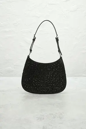 Prada Satin Embellished Cleo Shoulder Bag - Black
