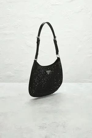 Prada Satin Embellished Cleo Shoulder Bag - Black