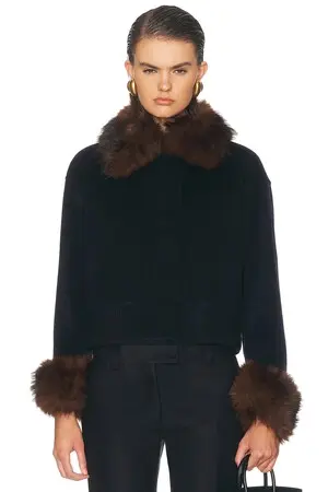 SELF-PORTRAIT Wool Fur Trim Jacket