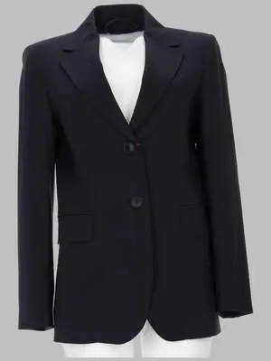 Max Mara Giacca Monopetto In Tela Di Lana - Blue
