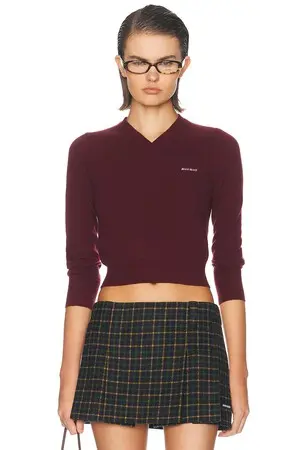 Miu Miu Wool Washed Sweater In Burgundy - Amaranto