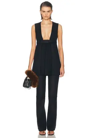 Miu Miu Lana Double Cerata Top In Navy