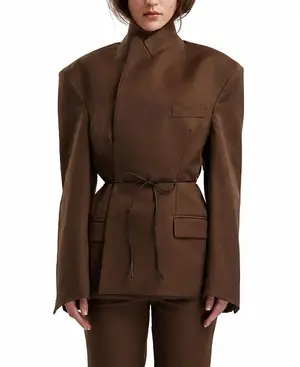 MOTHER OF ALL Tight Waist Blazer With Leather Belt - Wood