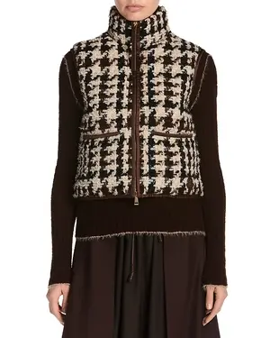 Moncler Emotionnalite Tweed Down Zippered Vest - Light Beige