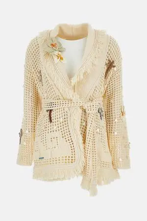 Alanui Cardigan Lungo 'where The Waves Begins - Beige