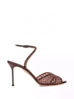 AQUAZZURA Lover Embellished Tulle Sandals - Brown